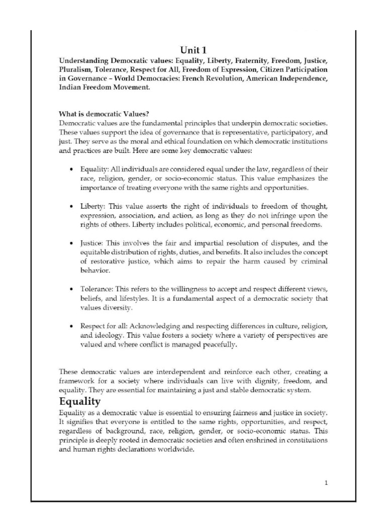 Unit 1 - Democratic Values | PDF
