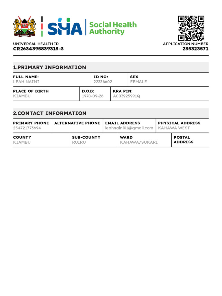 Universal Health ID Application Details | PDF