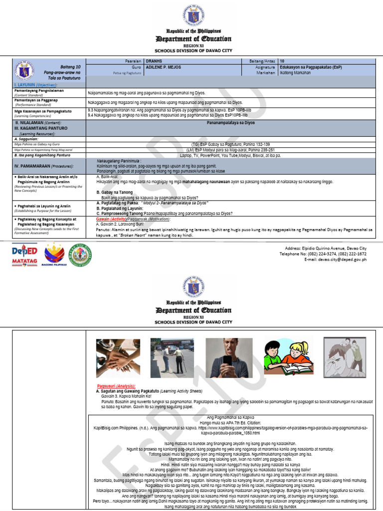 Dranhs 10 Adilene P. Mejos Edukasyon Sa Pagpapakatao (Esp) : Baitang 10 ...