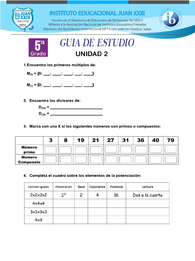Guía 5to Grado U2 | PDF