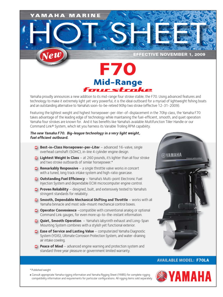 Yamaha F70: Lightweight 70HP Outboard | PDF | Throttle | Engineering