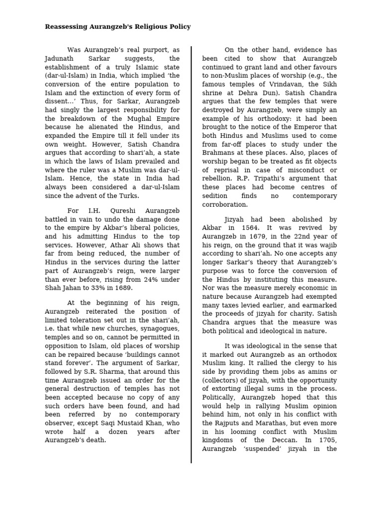Aurangzeb's Religious Policies Examined | PDF