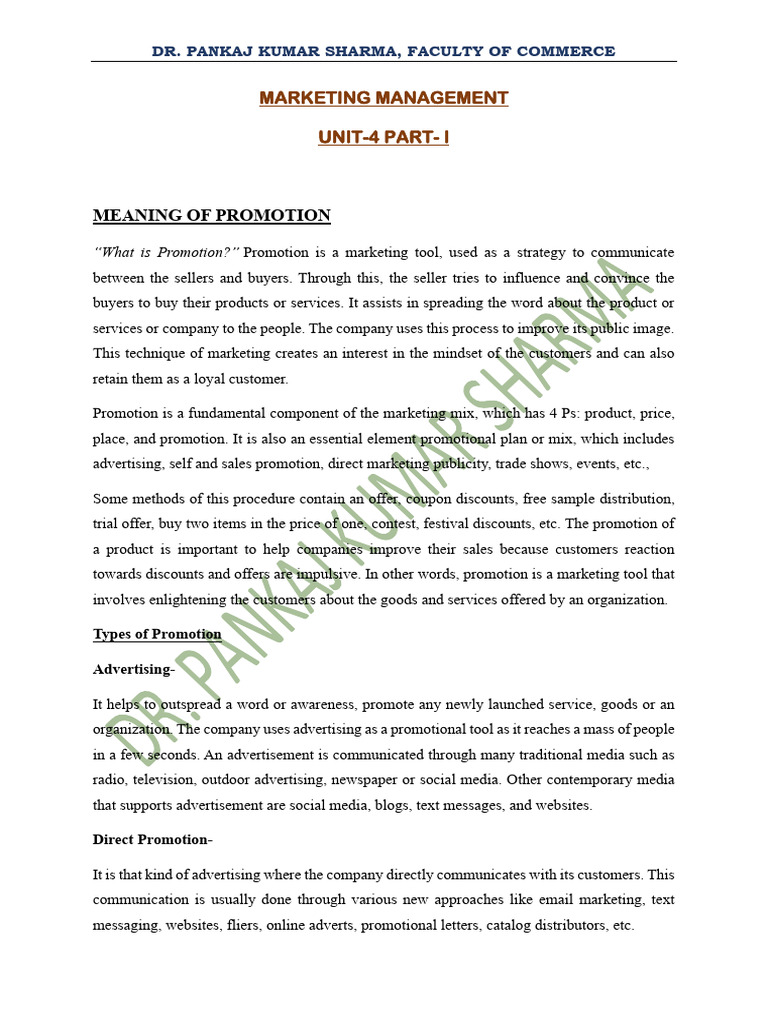 Marketing Management Unit 4 Part I | PDF | Marketing | Advertising