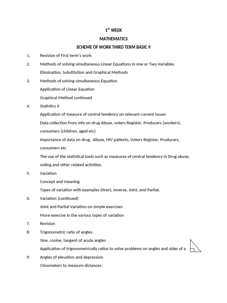 THIRD TERM JSS 3 MATHEMATICS | PDF | Trigonometric Functions | Equations