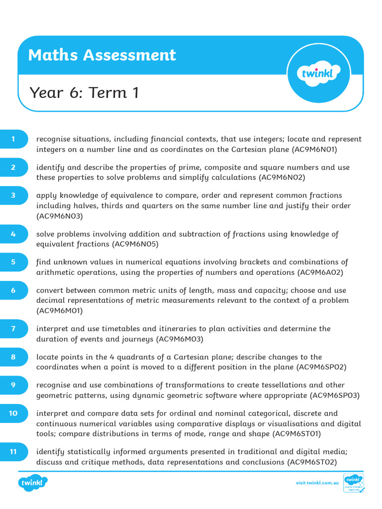 Year 6 Term 1 Maths Assessment | PDF | Numbers | Cartesian Coordinate ...