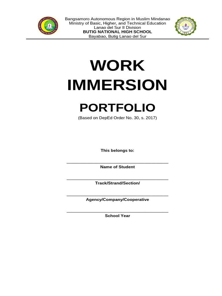 Work Immersion Portfolio HUMSS | PDF | Job Interview | Teachers