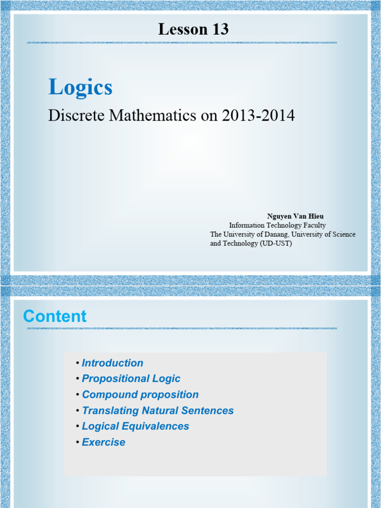 Logics: Lesson 13 | PDF