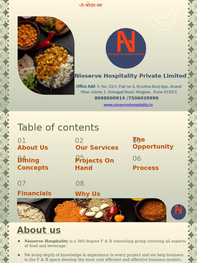 Nioserve Hospitality - Chakan | PDF | Restaurants | Cafeteria