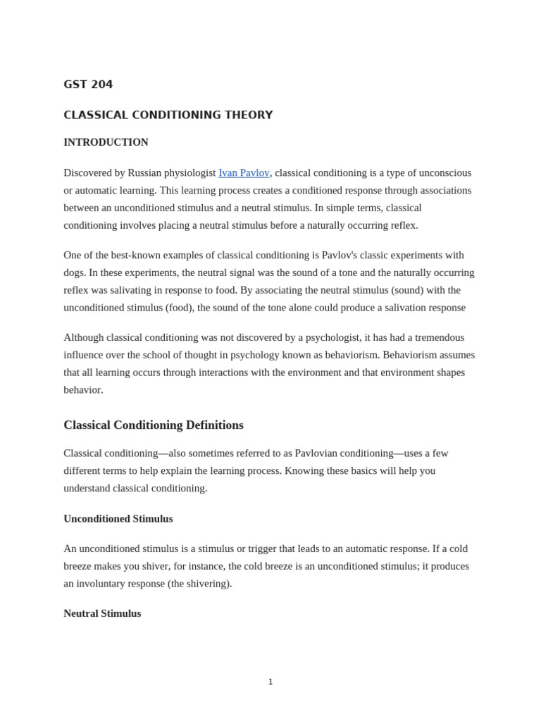 Classical Conditioning-1 | PDF | Classical Conditioning | Learning