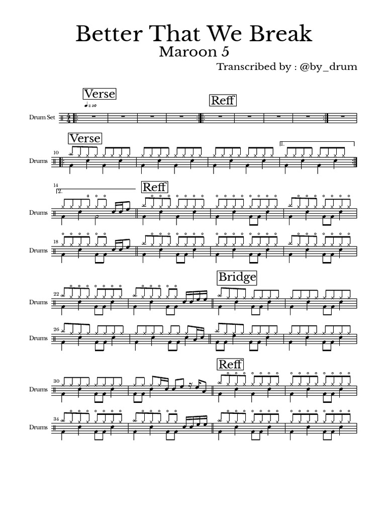 Better That We Break - Maroon 5 - Drum Score | PDF