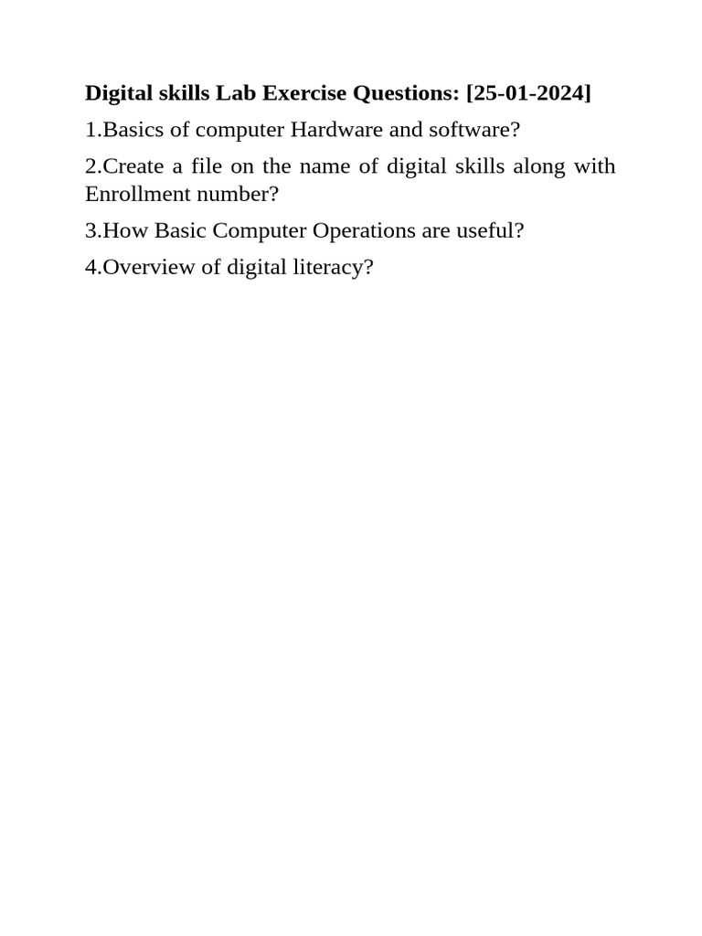 Digital Skills Lab Exercise Questions | PDF