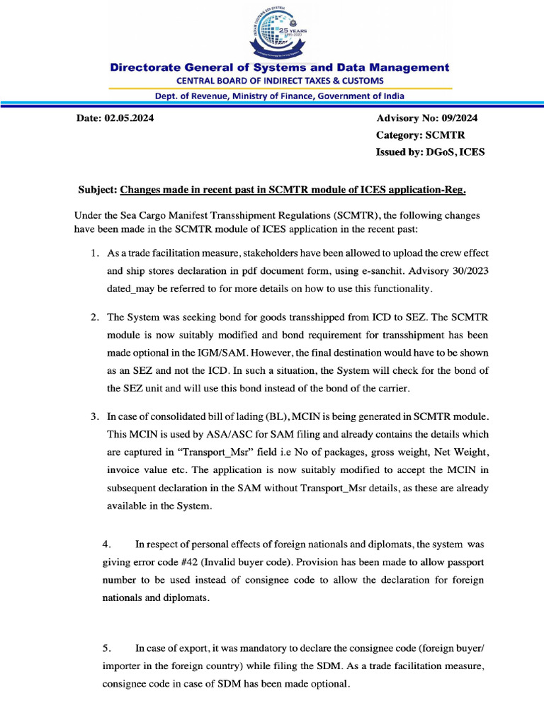 Changes Made in Recent Past in SCMTR Module of ICES Application ...