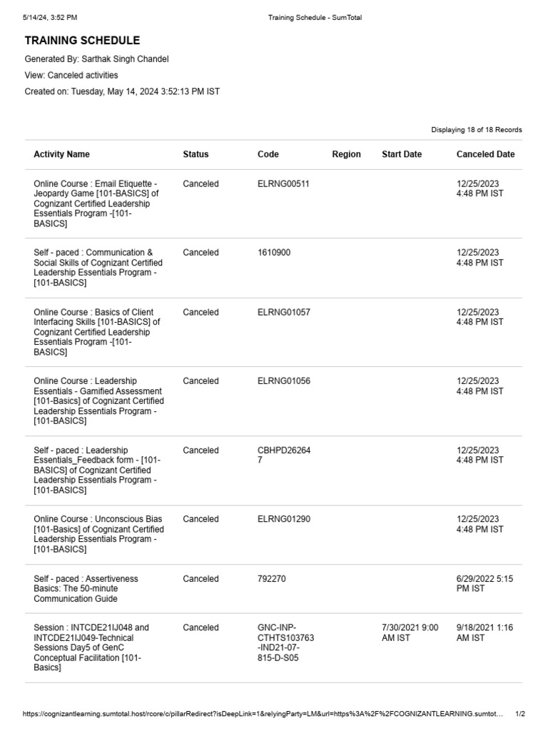 Training Schedule - Cancelled - SumTotal | PDF | Computing | Web ...