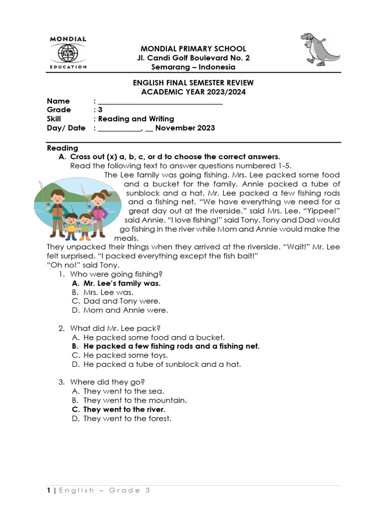 Grade 3 English Final Review 2023 | PDF