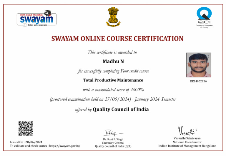 Swayam Certificate TPM | PDF