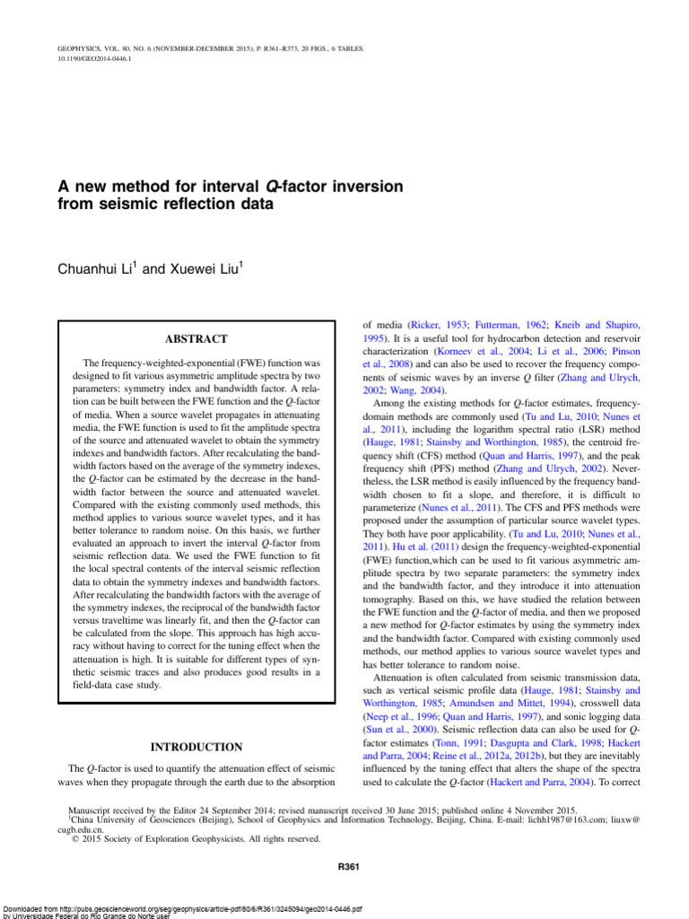 New Method for Q-Factor Inversion | PDF | Spectral Density | Wavelet