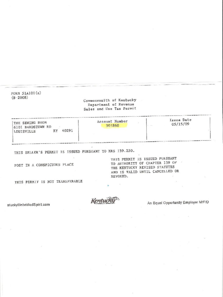 Sales Tax Permit | PDF