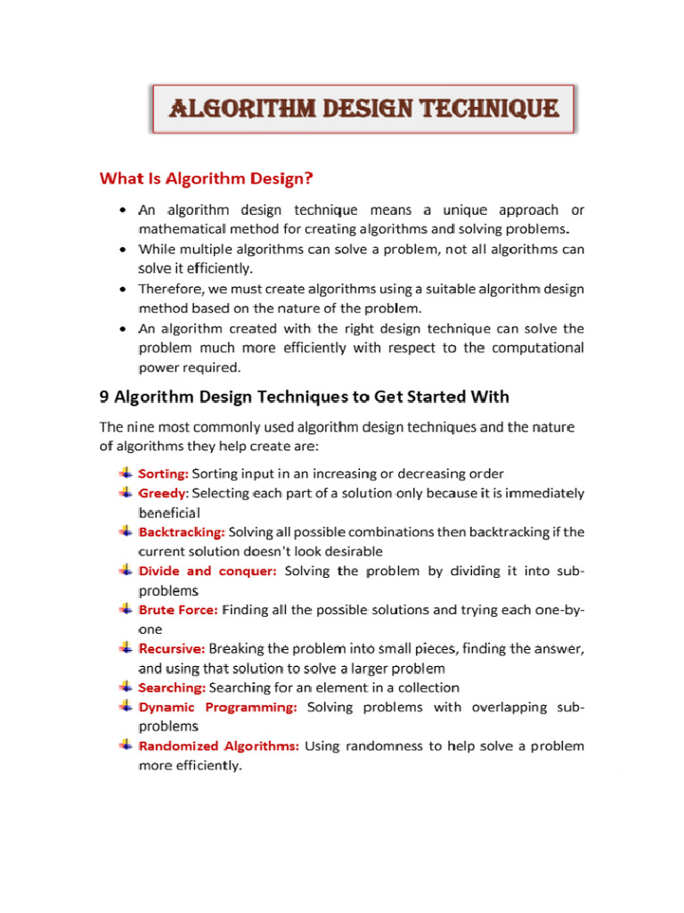 Algorithm Design Techniques | PDF Algorithm Design Techniques | PDF