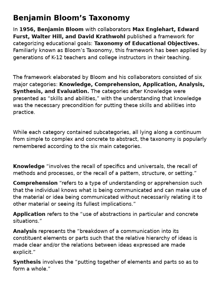 Benjamin Bloom's Taxonomy | PDF