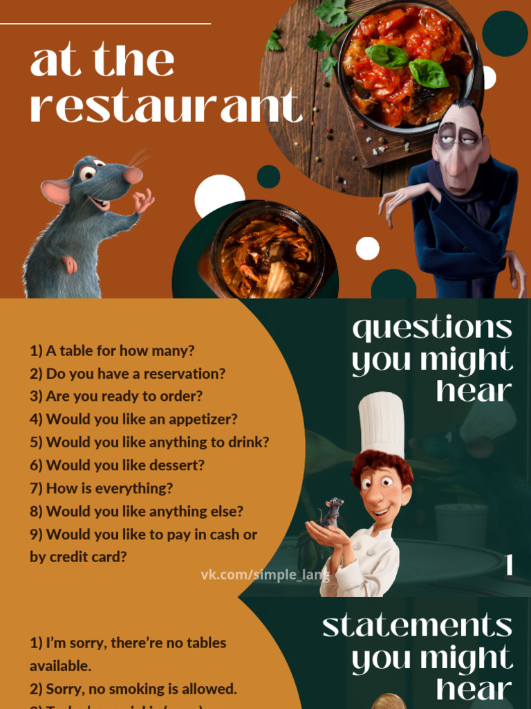at_the_restaurant_by_simple_language food | PDF | Menu | Restaurants
