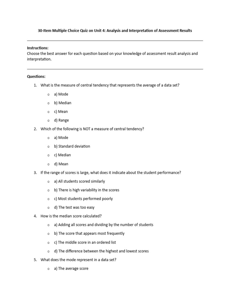 EDUC 5 Assessment_Quiz | PDF | Mean | Median