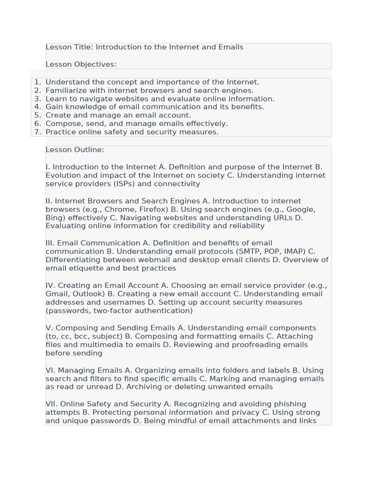Lesson Internet and Emails | PDF | Internet | Cyberspace
