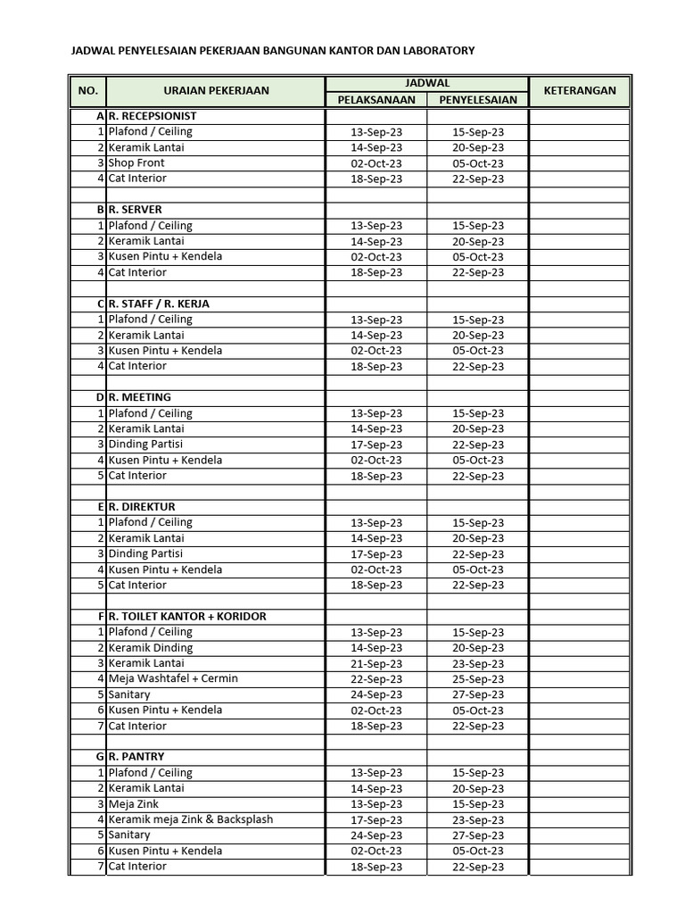 Jadwal Pekerjaan Koridor Kantor | PDF