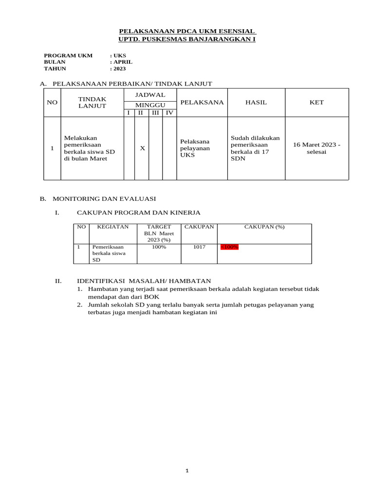 APRIL PDCA 2023 | PDF