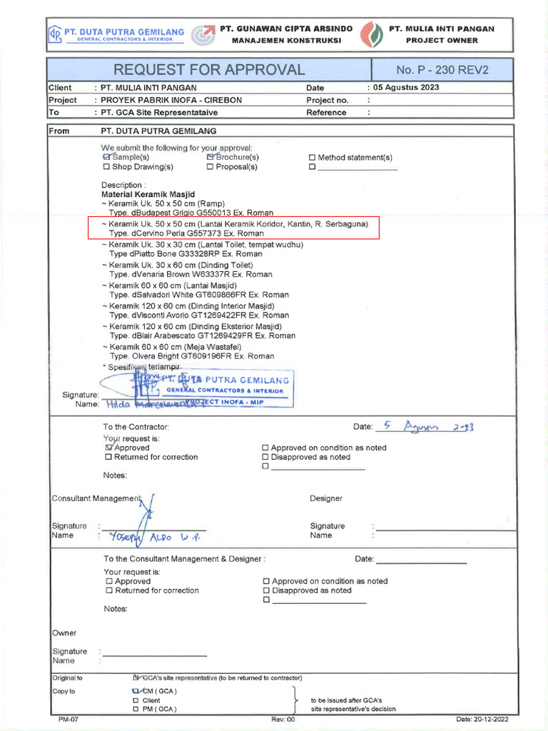 DPG - RFA - P - 230 REV2 Material Keramik Kantin & Masjid | PDF