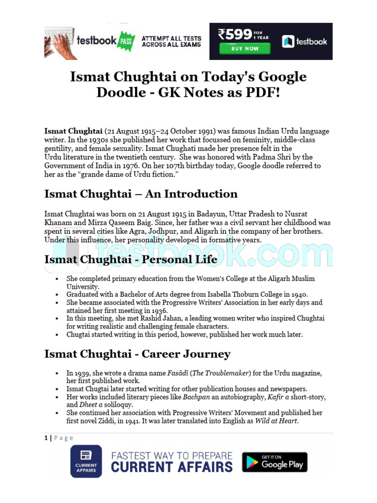 Ismat Chughtai Google Doodle PDF | PDF