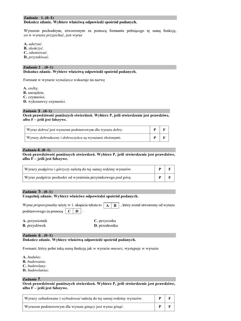Słowotwórstwo Zad Egz | PDF
