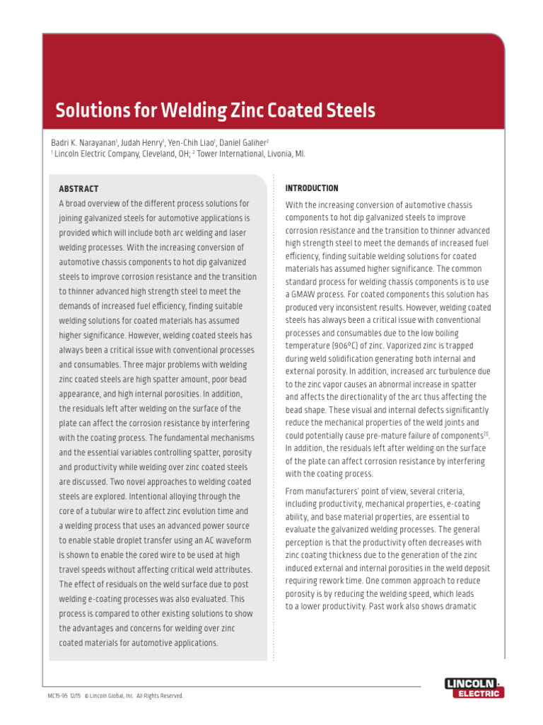 Solutions For Welding Zinc Coated Steels | PDF | Welding | Construction