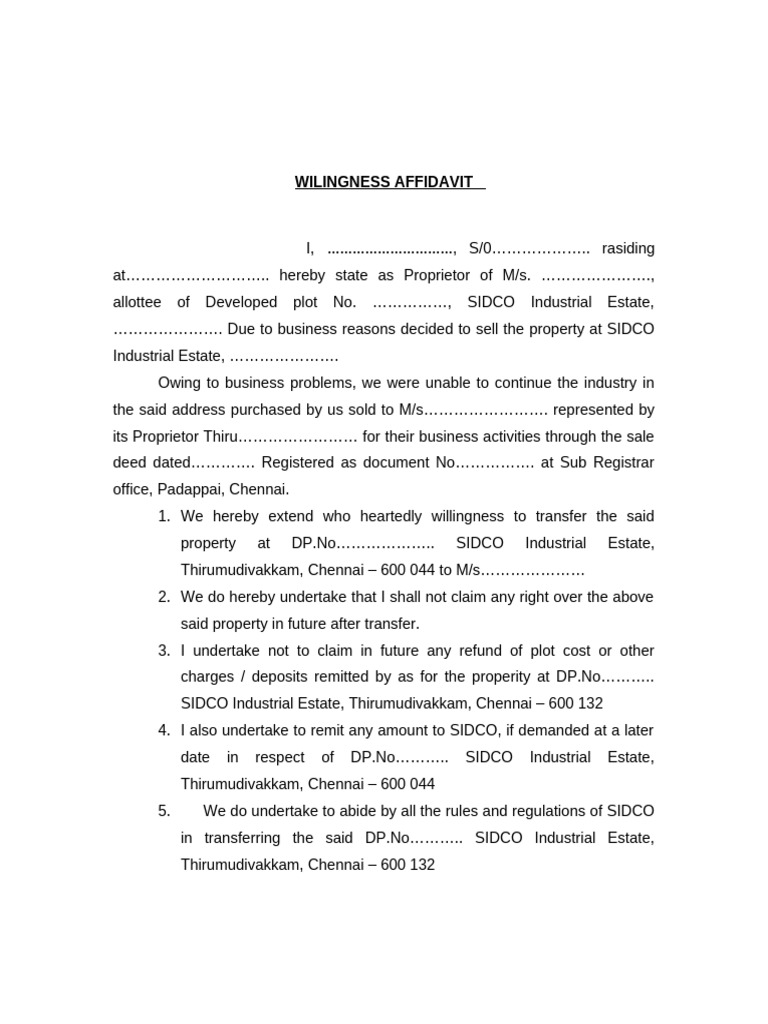 Willingness Format For Transfer | PDF | Private Law | Common Law