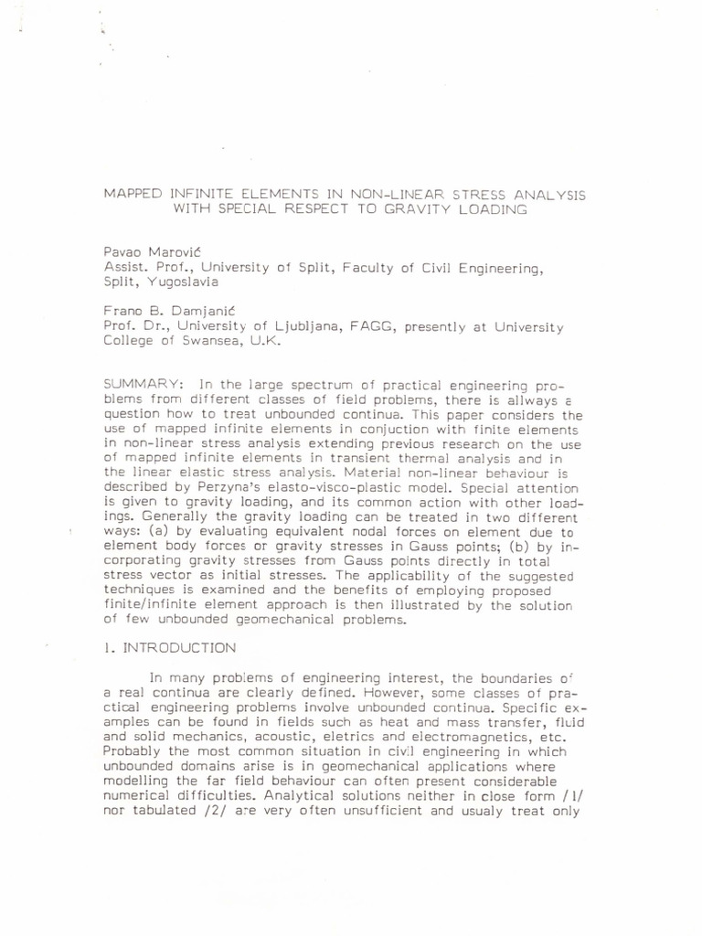 1986-NLC-mapped Infinite Elements Nla Gravity loading-PM-FBD | PDF