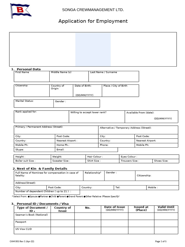 CAM 001 SCM Application Form | PDF | Oil Tanker | Ships