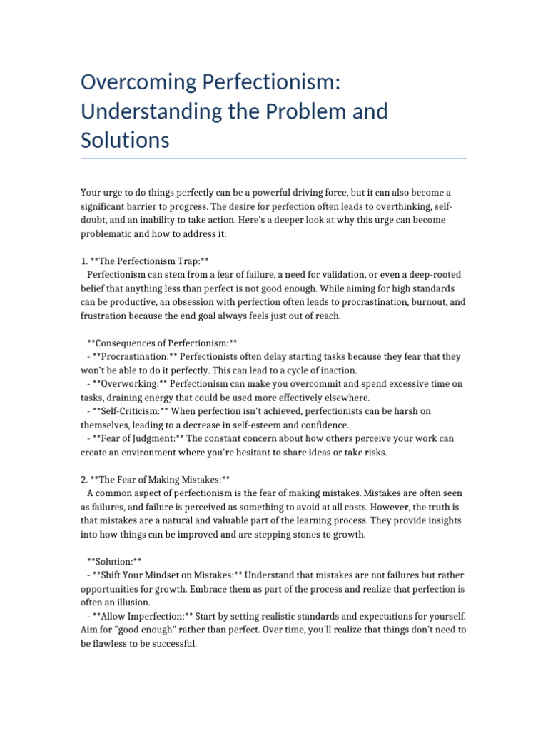 Overcoming Perfectionism | PDF | Perfectionism (Psychology ...
