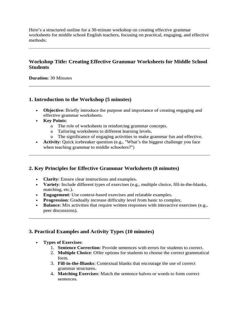 Workshop Plan | PDF | Grammar | Worksheet