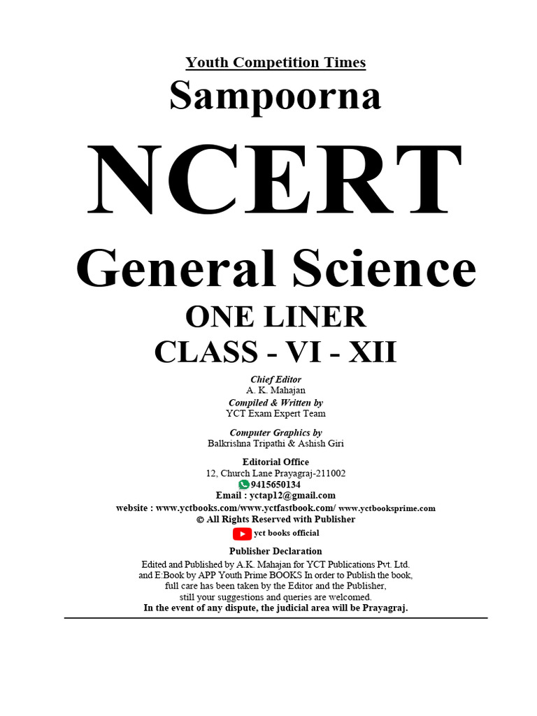 NCERT General Science One Liners | PDF | Metals | Light