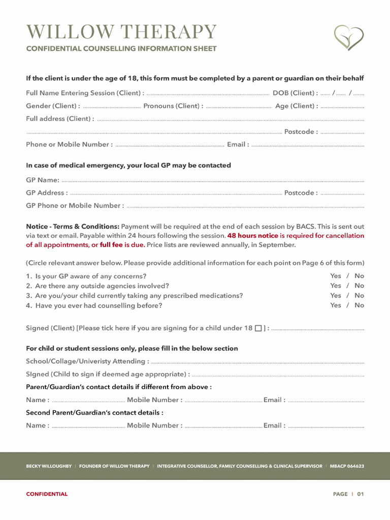 Willow Therapy - Client Assessment | PDF