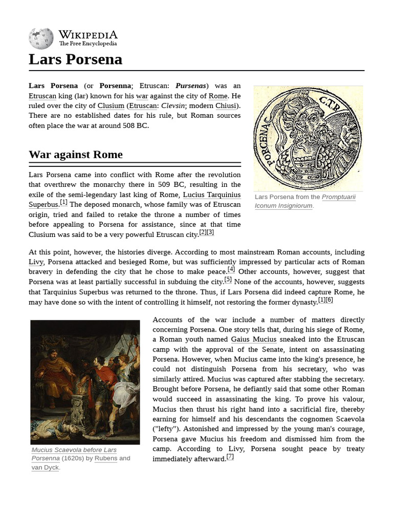 Lars Porsena: Etruscan King of Clusium | PDF | Ancient Rome | Ancient ...