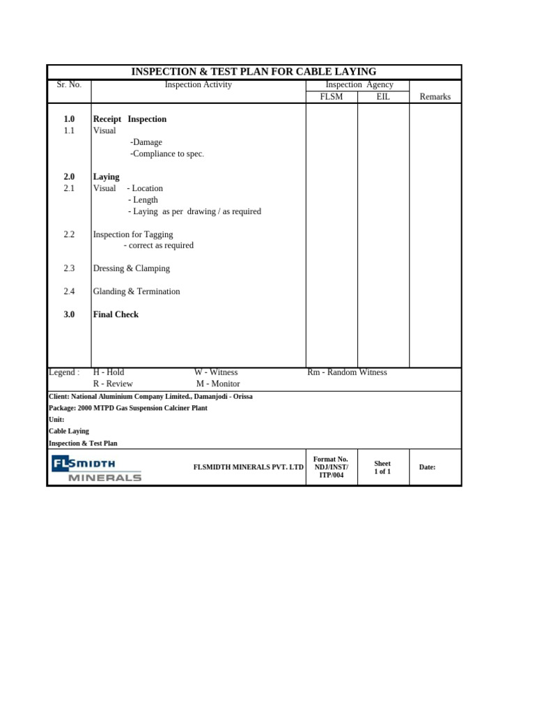 Itp For Cable Laying | PDF