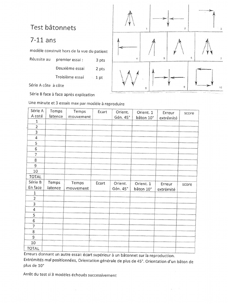 Test Batonnets 7-11ans - Passation | PDF