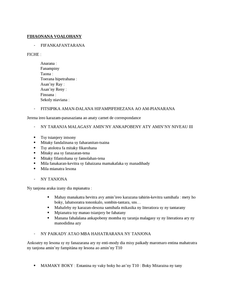 Fascicule Malagasy Seconde | PDF