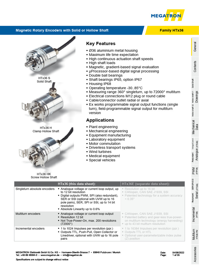 Magnetic Rotary Encoders HTx36 Series | PDF | Bearing (Mechanical ...