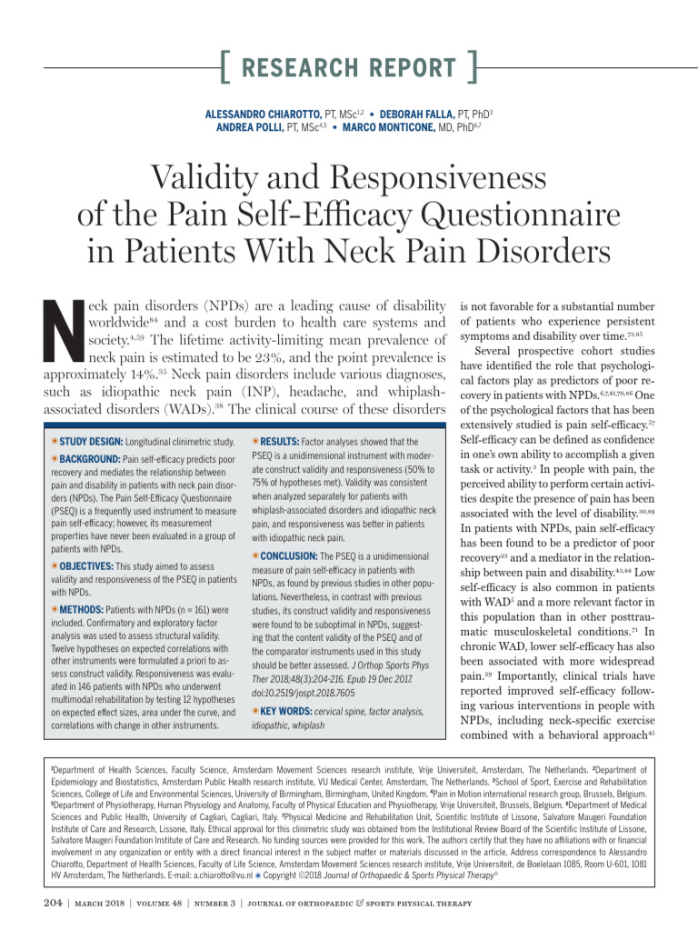 Chiarotto Et Al 2018 Validity and Responsiveness of The Pain Self ...