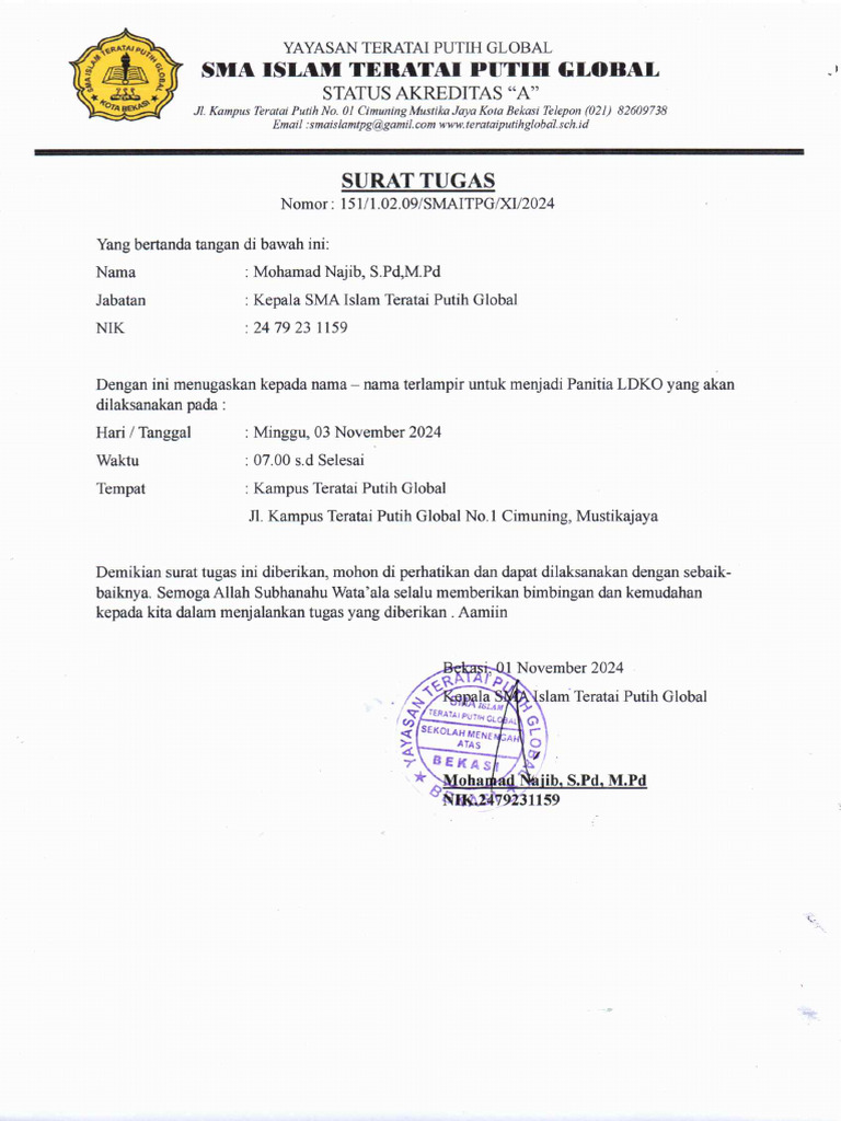 Surat Tugas Panitia LDKO | PDF