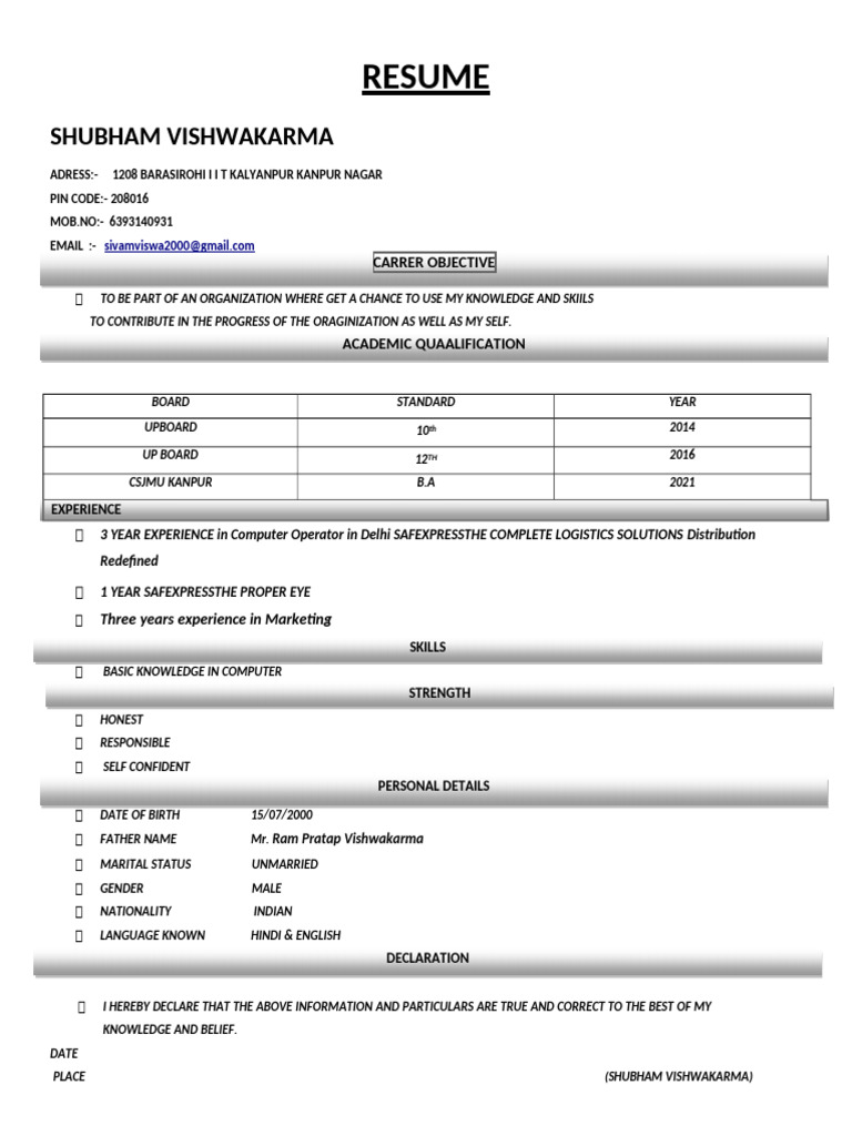 Shubham CV | PDF