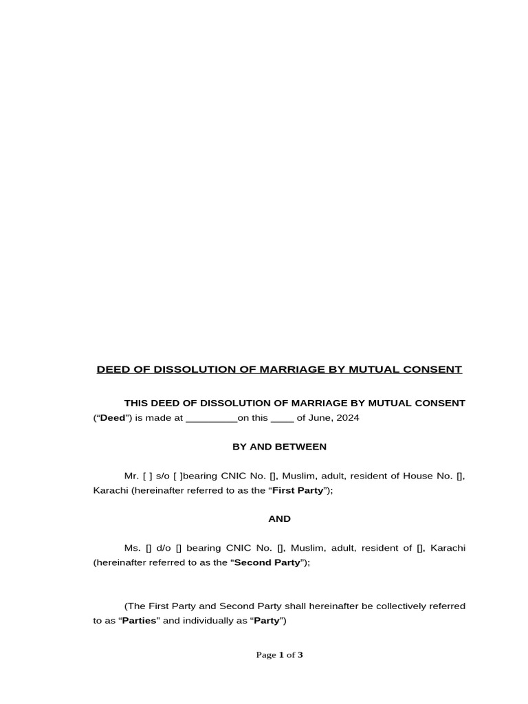 Divorce Deed With Mutual Consent | PDF | Divorce | Family Law