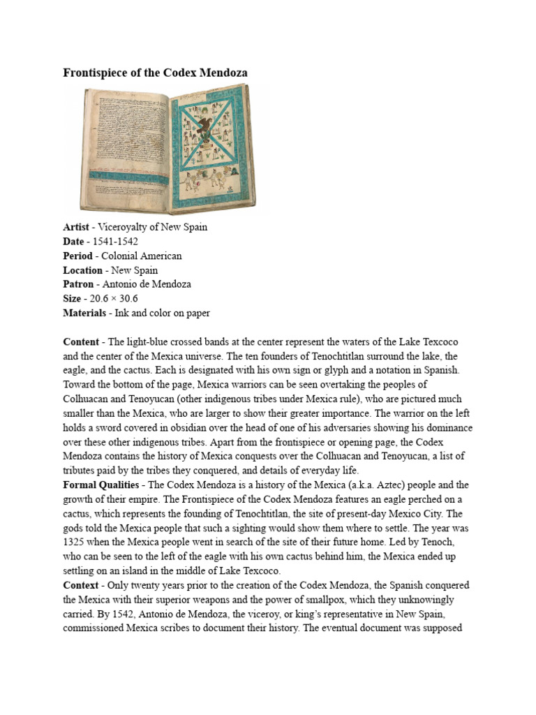 Codex Mendoza Frontispiece Analysis | PDF