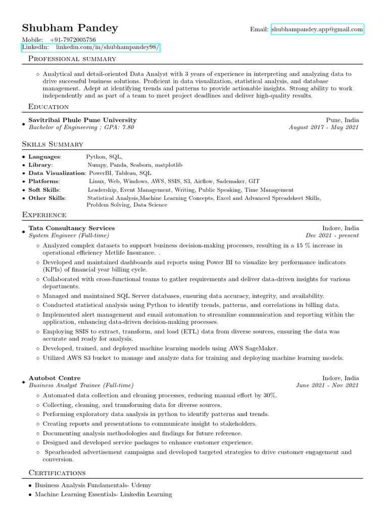 Shubham Pandey Data Analyst | PDF | Data Analysis | Data